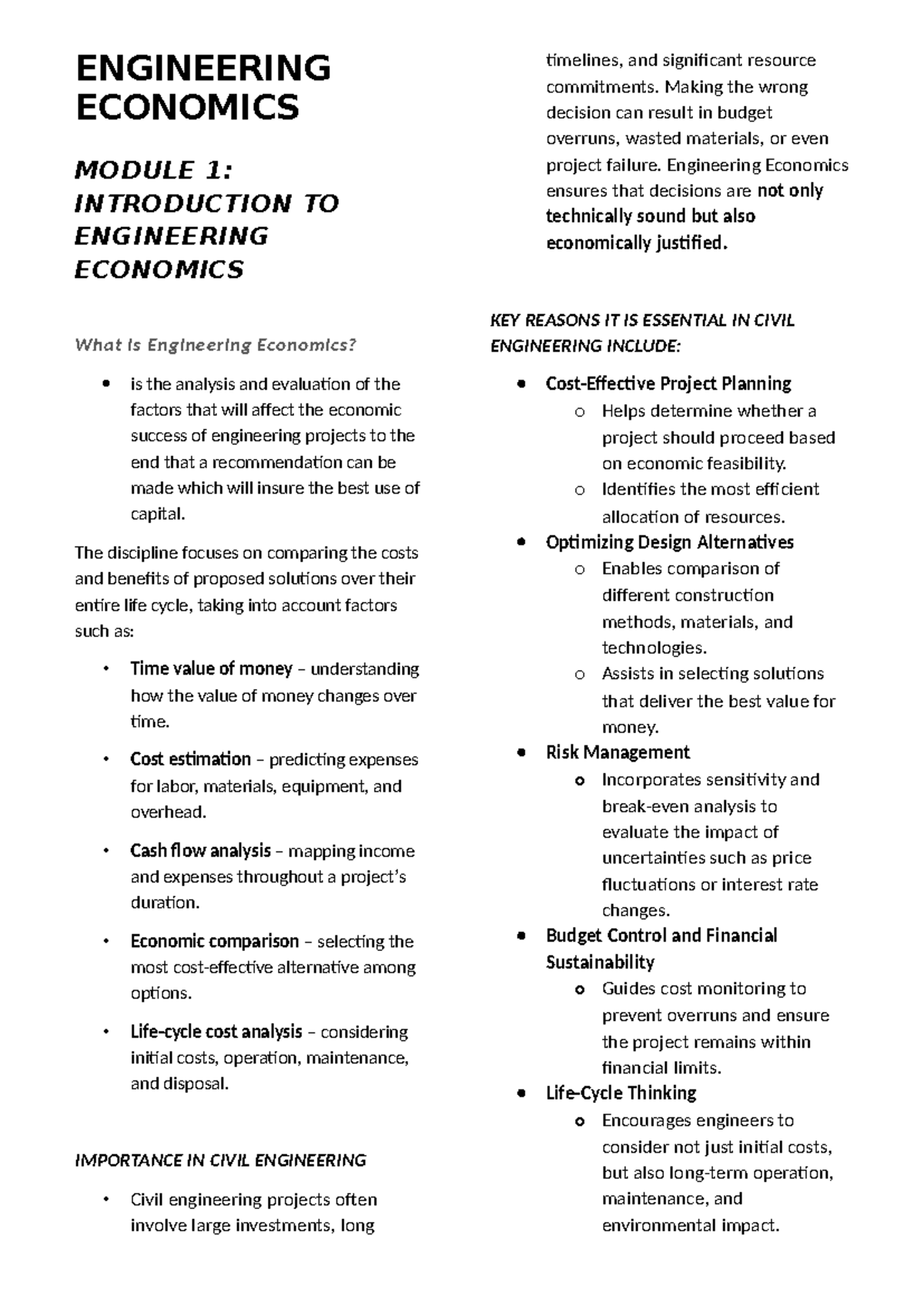 ENGR.ECON 101: Comprehensive Reviewer on Engineering Economics - Studocu