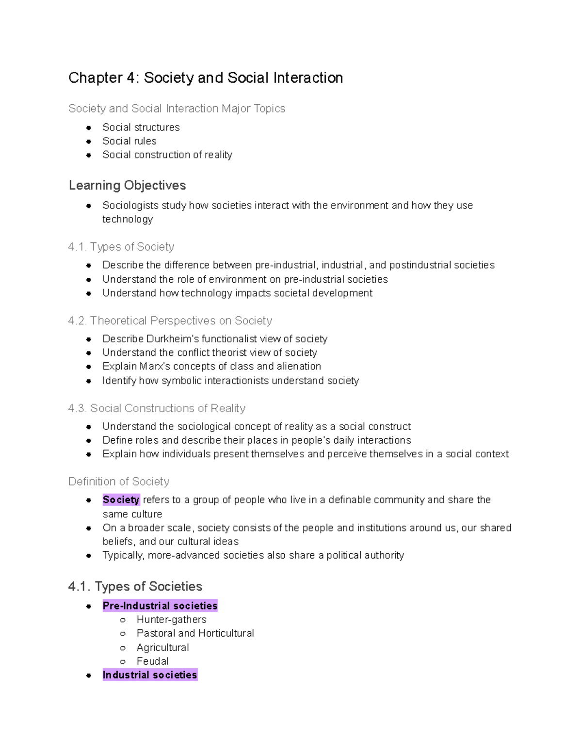SOC140 - Chapter 4: Society, Social Interaction, and Theories - Studocu