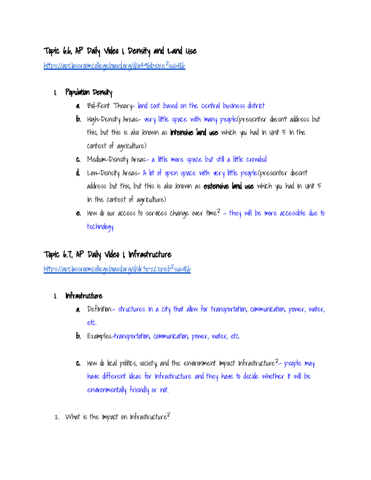 AP Human Geography Video Notes: Density (6.6) & Infrastructure (6.7 ...