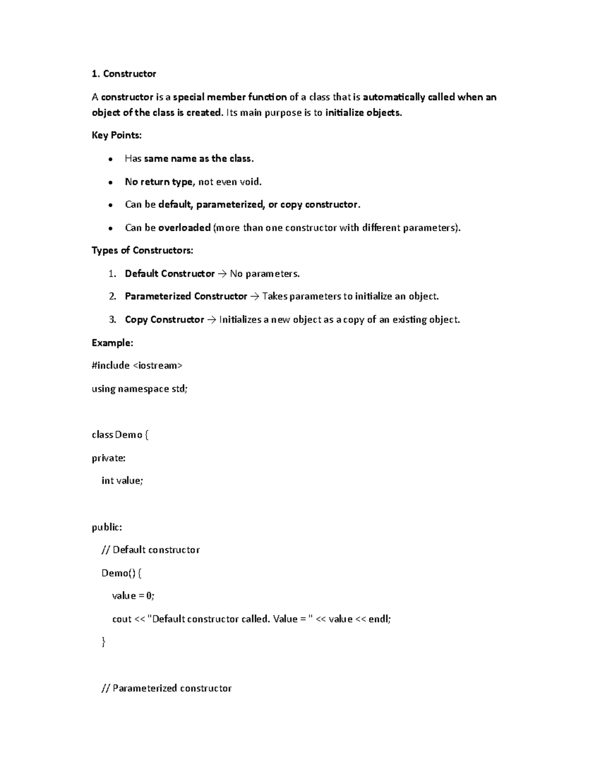 Constructor and Destructor in C++ - ajsn - Studocu