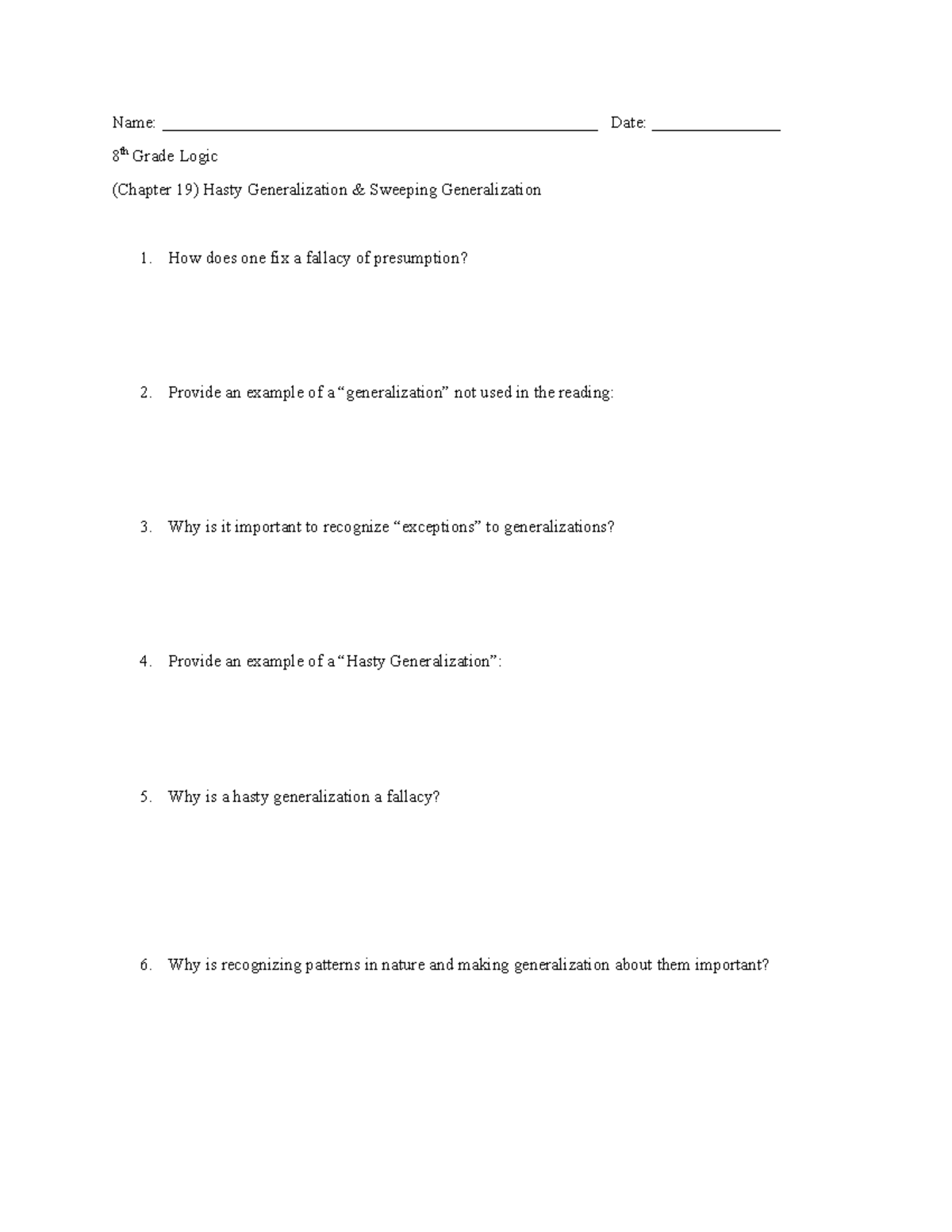 8th Grade Logic: Understanding Hasty & Sweeping Generalizations - Studocu