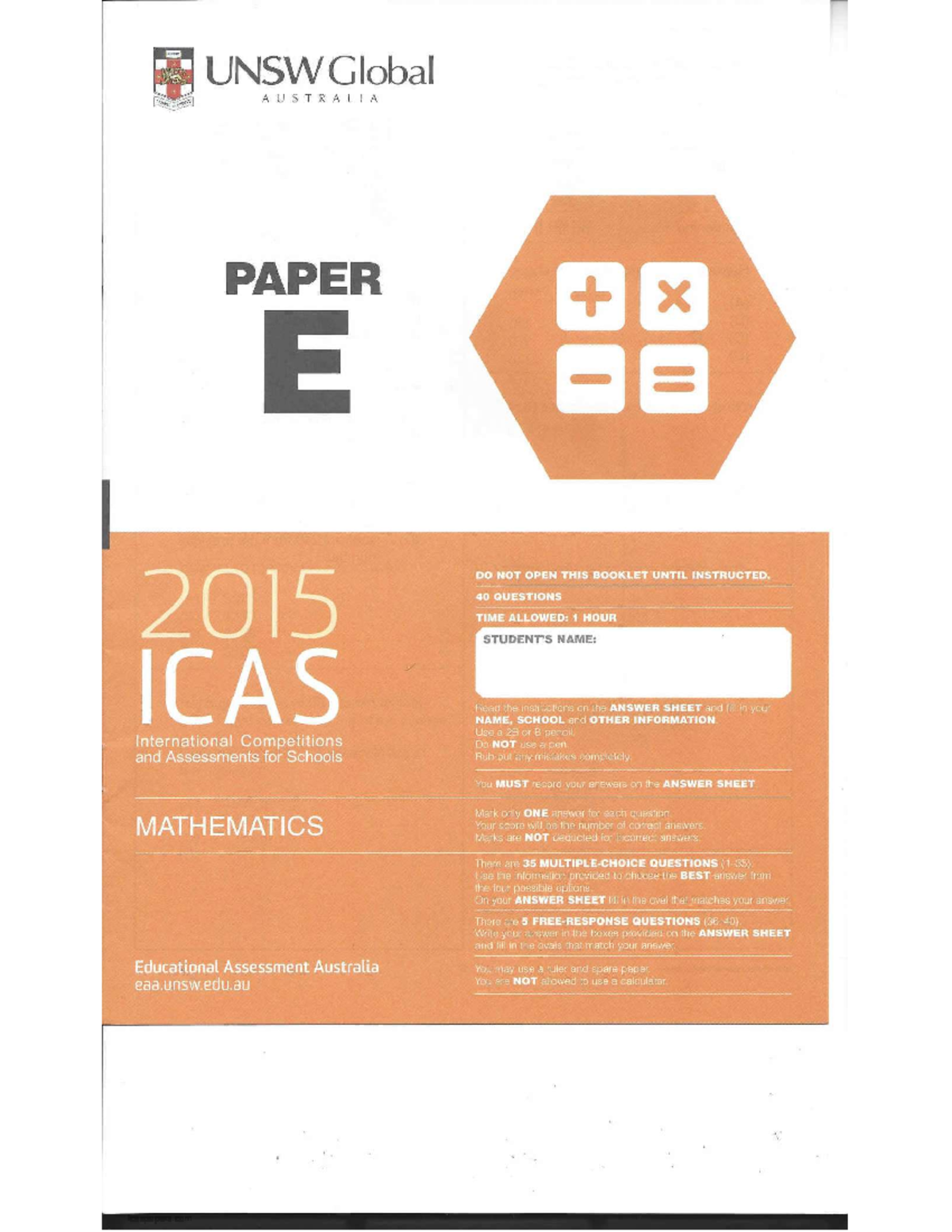ICAS Mathematics Paper EAA (2015) with All Answers - Studocu