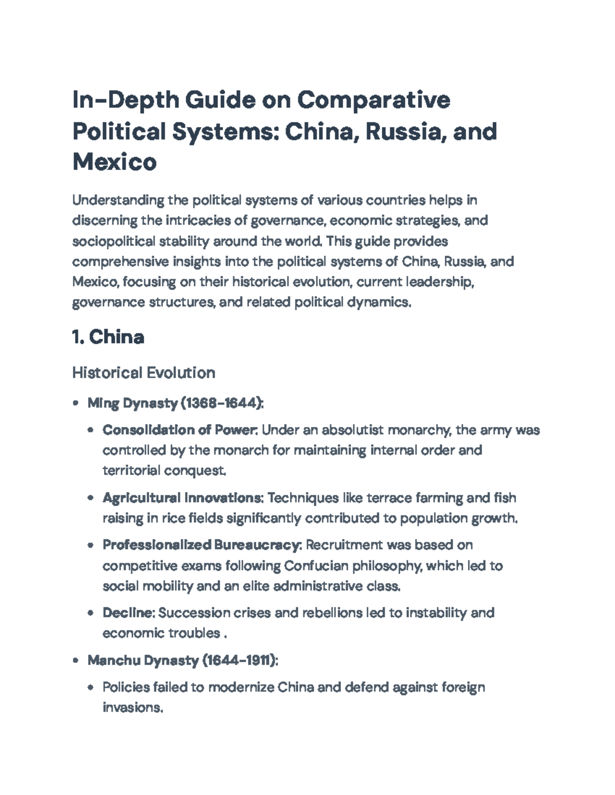 Comparative Analysis of Political Systems: China, Russia, and Mexico ...
