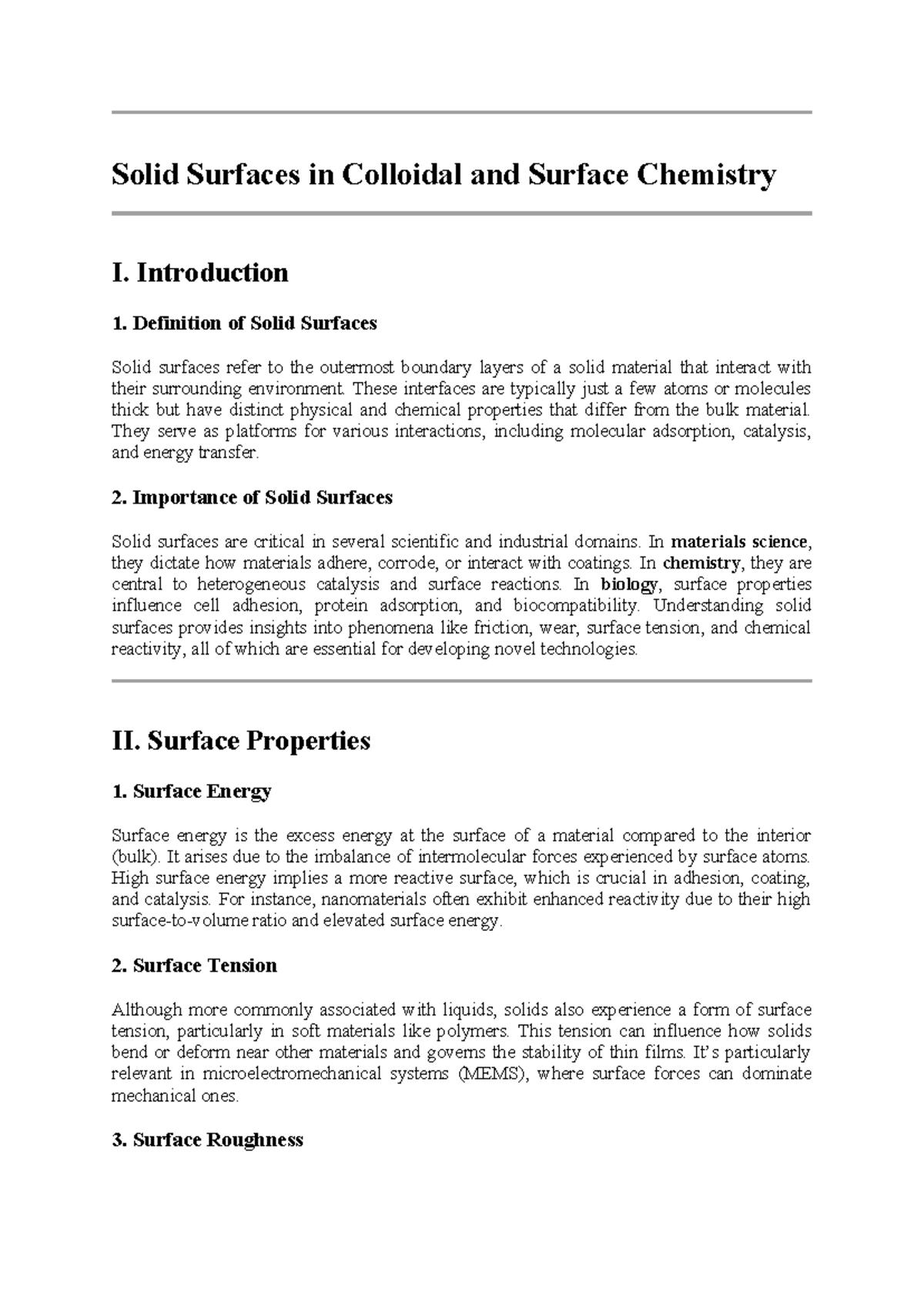Solid Surfaces in Colloidal and Surface Chemistry - Introduction 1 ...