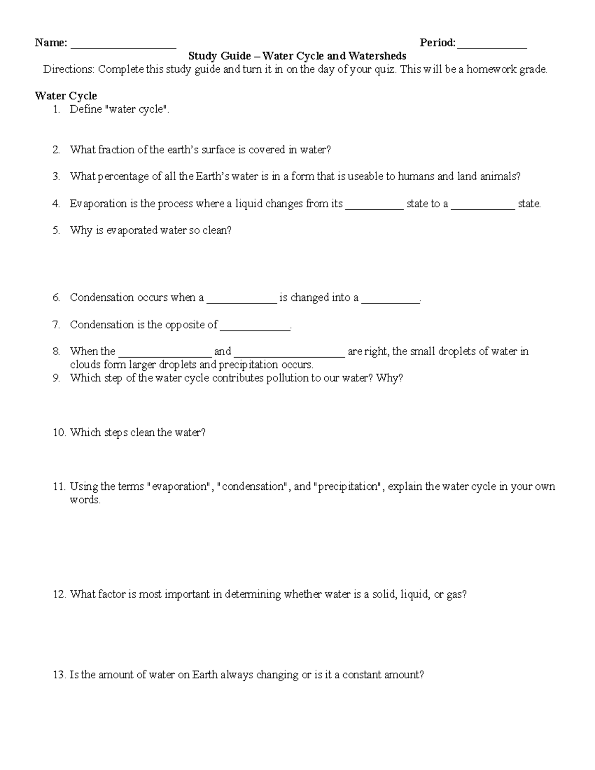 Reed Study Guide: Watersheds & Water Cycle Quiz Prep - Studocu
