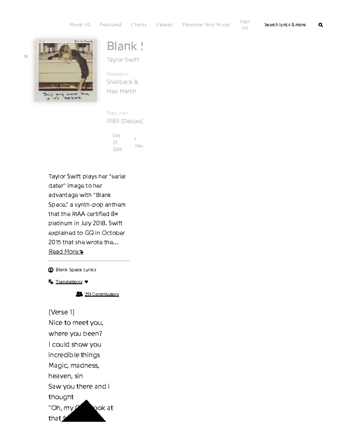 Taylor Swift - Blank Space Lyrics Analysis (MUS 101) - Studocu