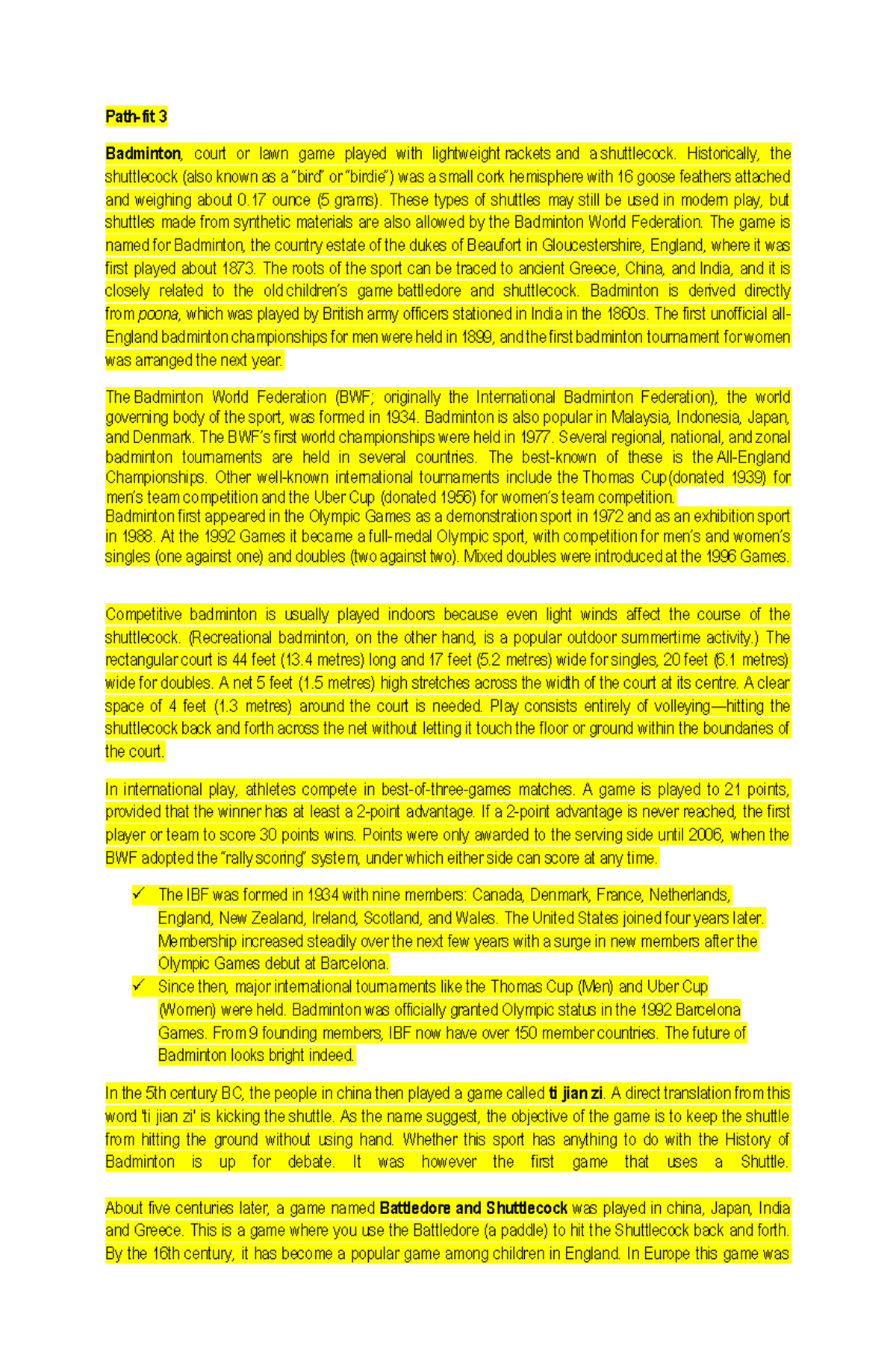 Badminton 3 Final Exam Presentation Notes - Studocu