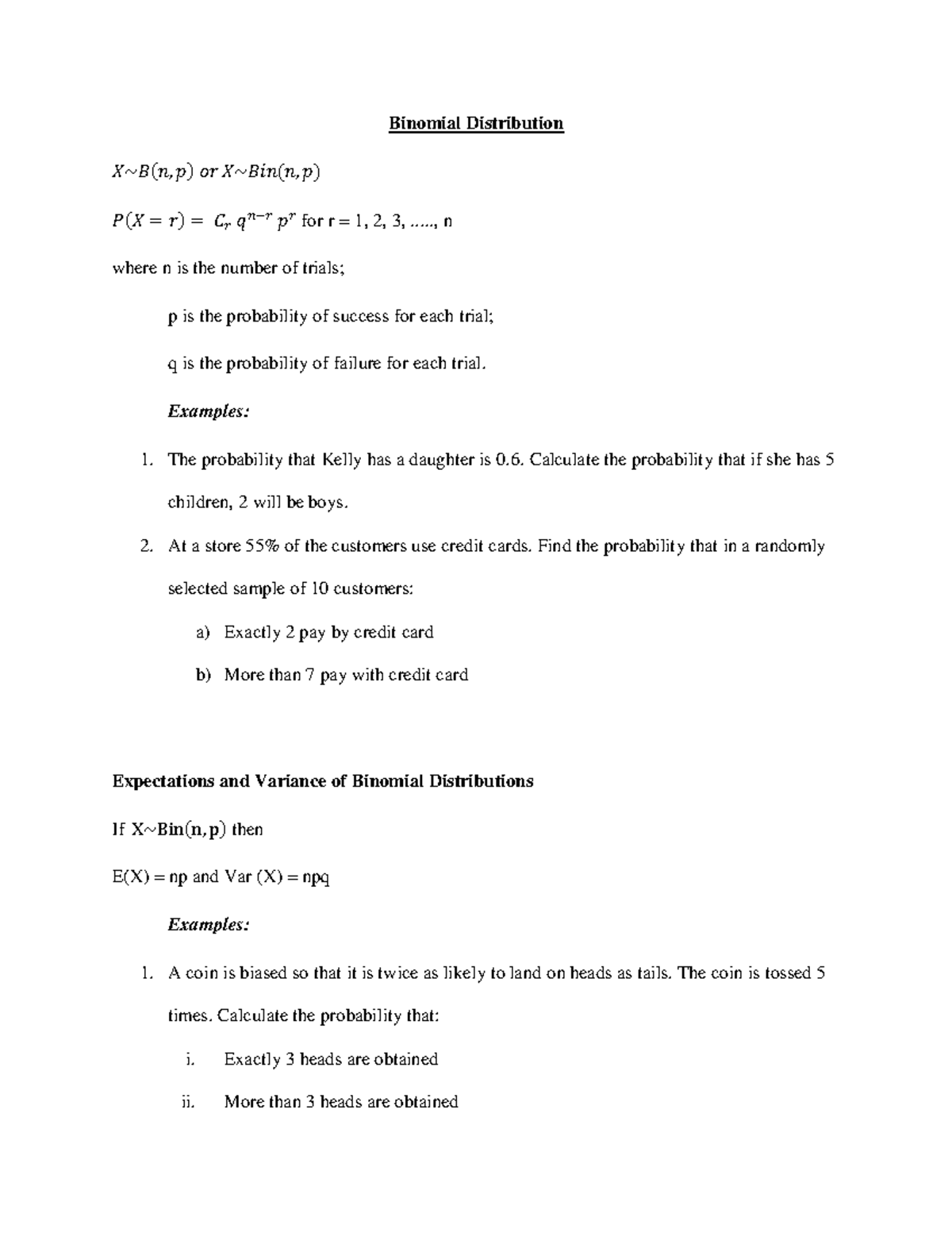 Binomial Distribution: Concepts, Examples, and Calculations - Studocu