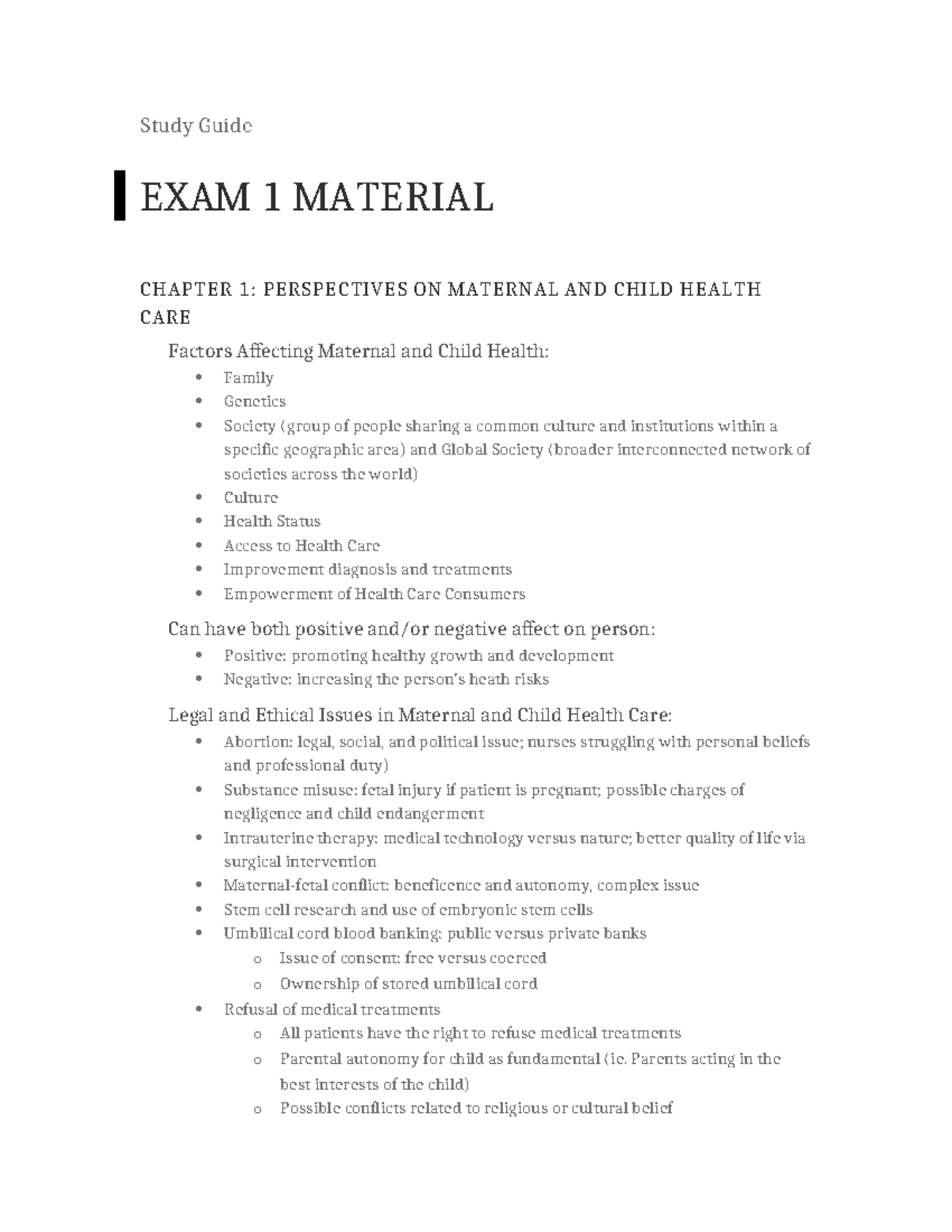 Exam 1 Study Guide: Maternal and Child Health Perspectives and Anatomy ...