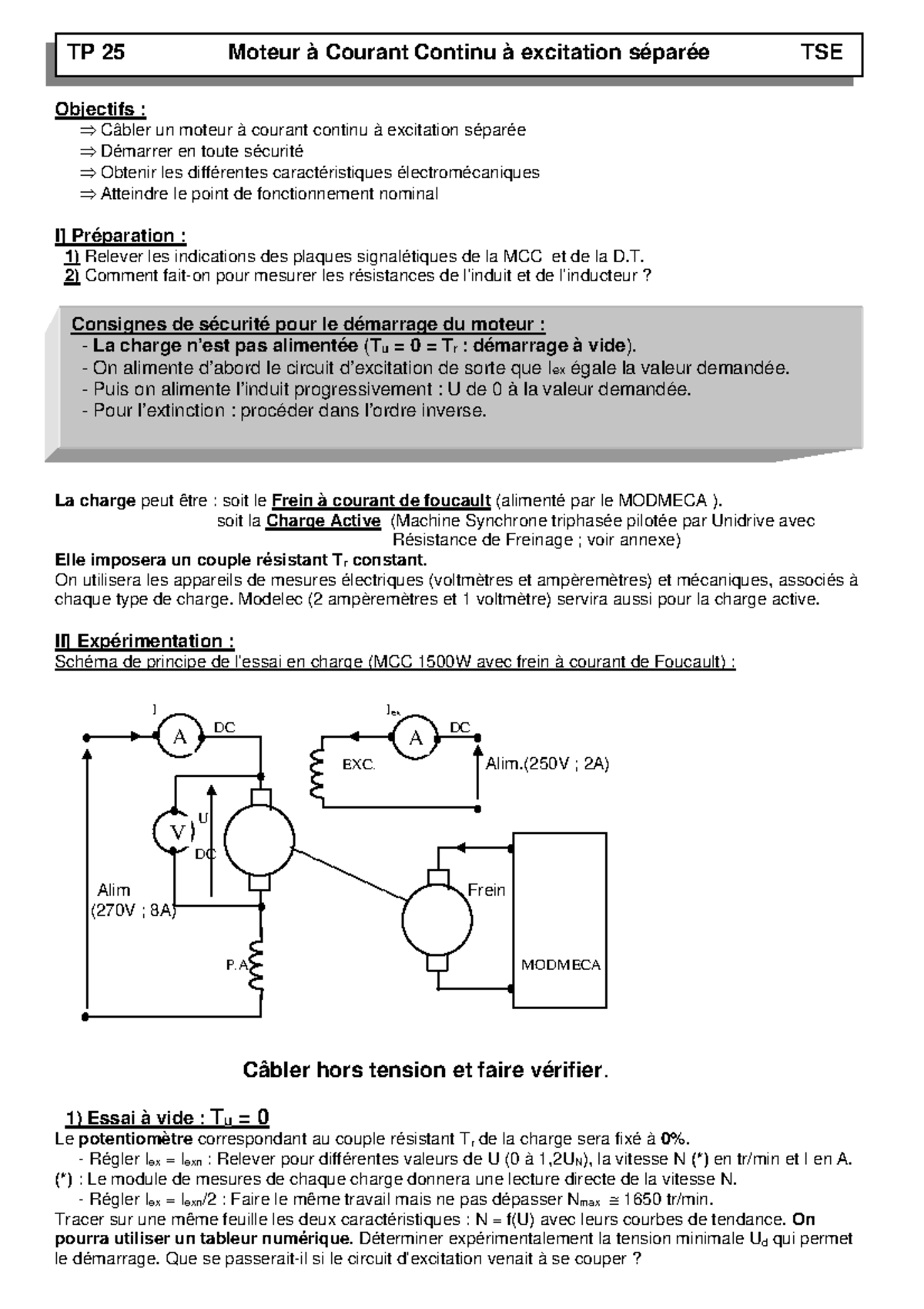 TP 25 TSE - Câblage et Caractérisation d'un Moteur CC à Excitation ...