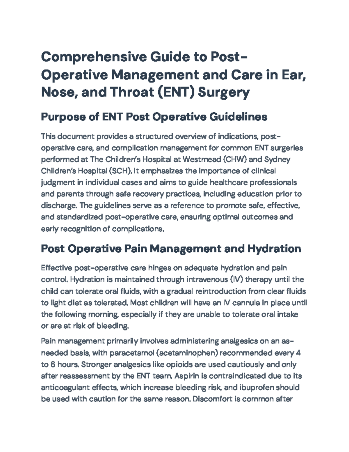 Post-Operative Care Guidelines for ENT Surgery (CHW & SCH) - Studocu