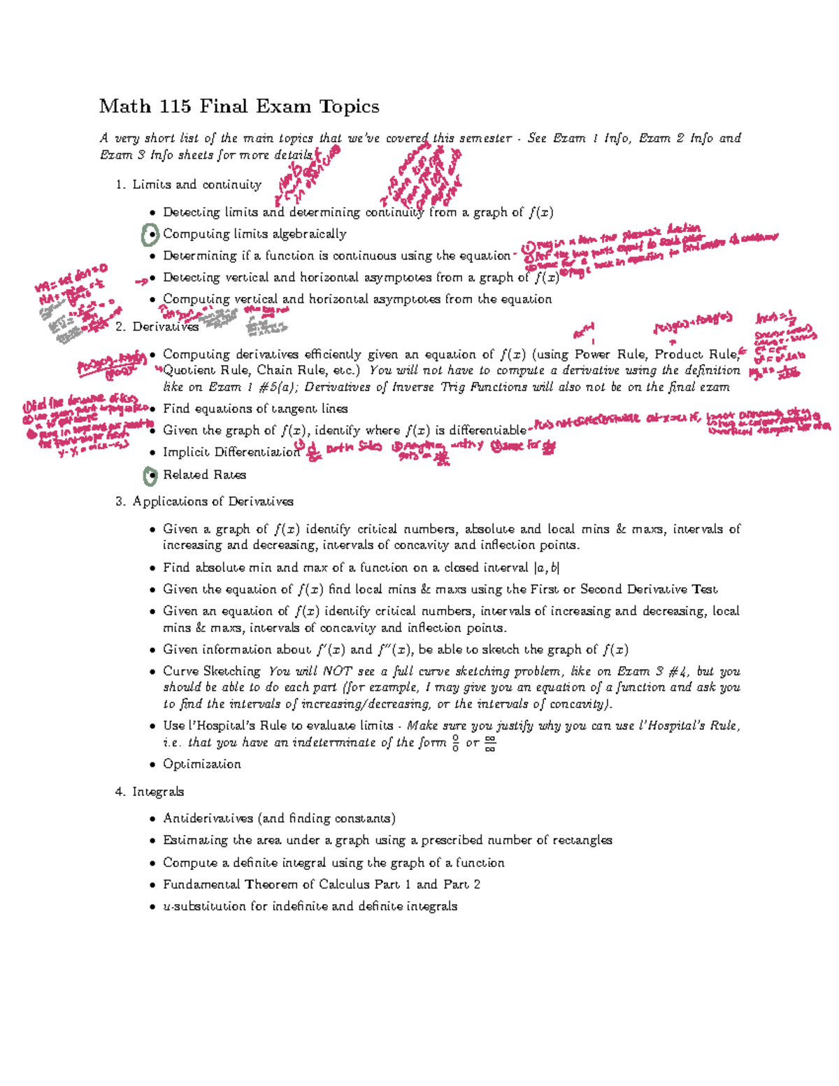 Math 115 Final Exam Topics Overview for Fall 2022 - Studocu