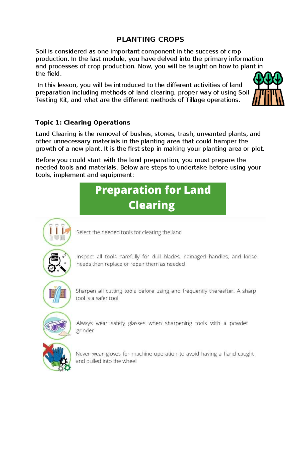 PLANTING CROPS: Land Preparation Techniques and Tillage Methods - Studocu
