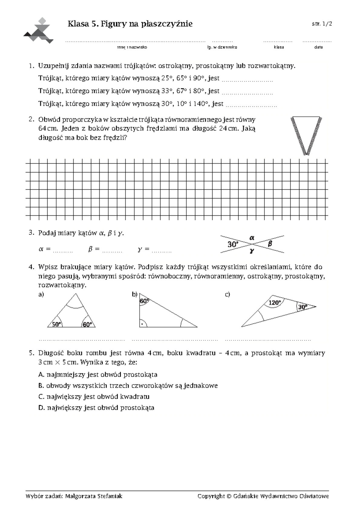 Pola Figur - Klasa 6 - Główna Klasówka z Geometrii - Studocu