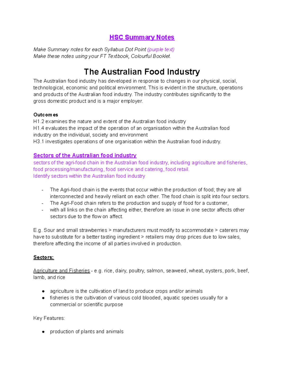 AFI HSC Summary Notes: Overview of the Australian Food Industry - Studocu