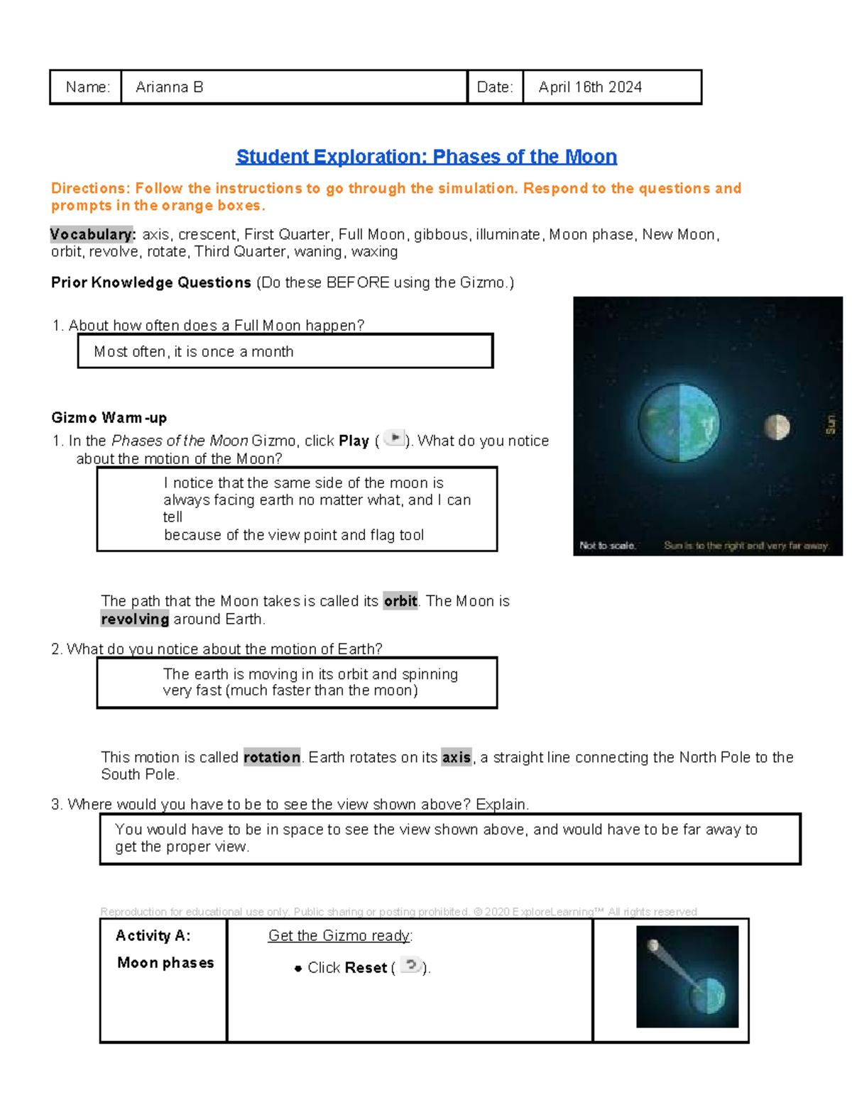 Phases of the Moon Exploration: Gizmo Activity Guide - Studocu