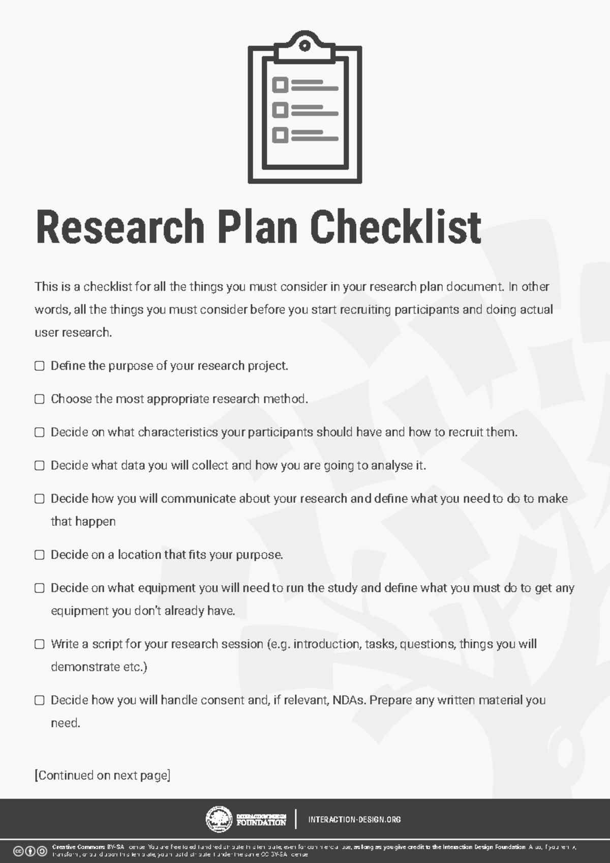 Research Plan Checklist for User Research Projects - Studocu