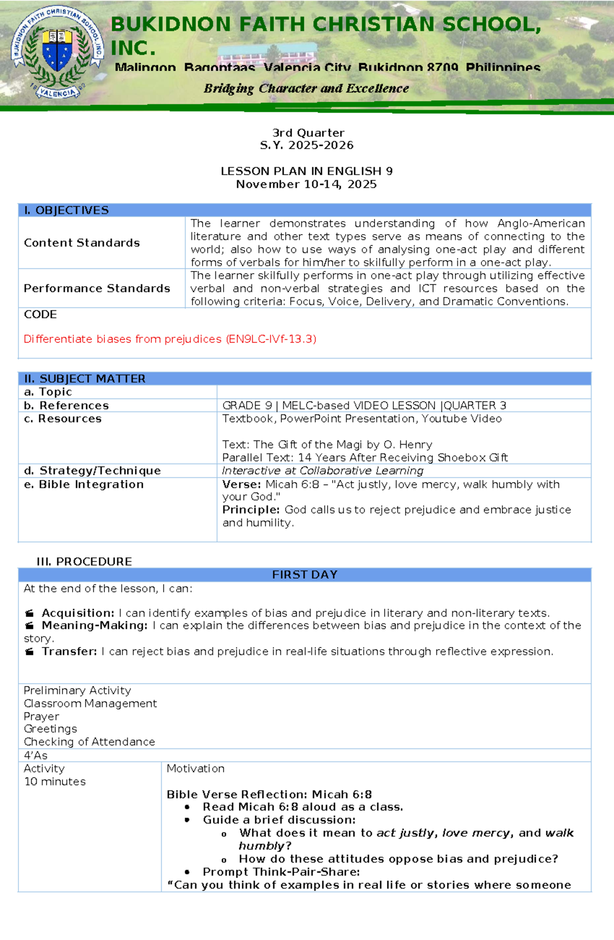 3Q-ENG9y25'26 Lesson Plan: Exploring Bias and Prejudice in Literature ...