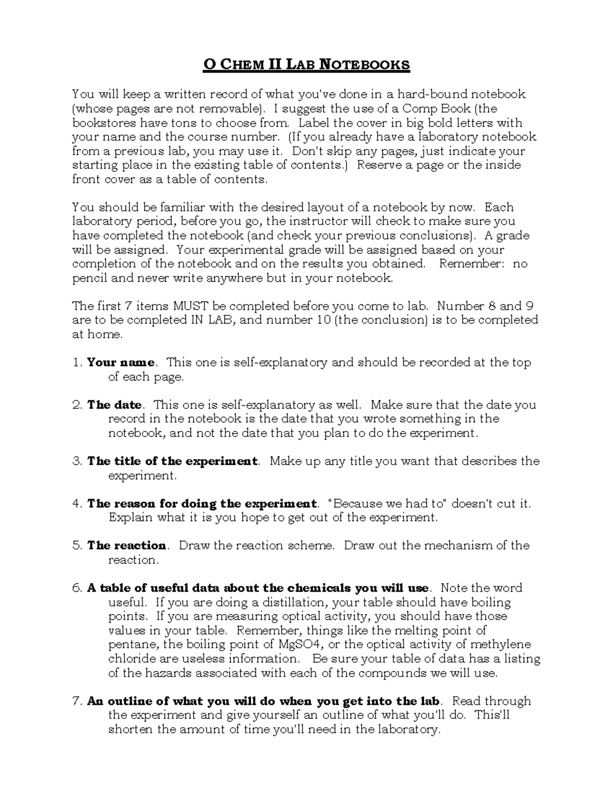 O-Chem II Lab Notebook Guide: Essential Formatting & Requirements - Studocu