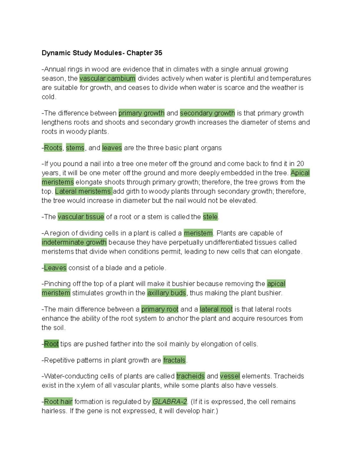 Dynamic Study Modules - Plant Growth & Structure, Chapter 35 - Studocu