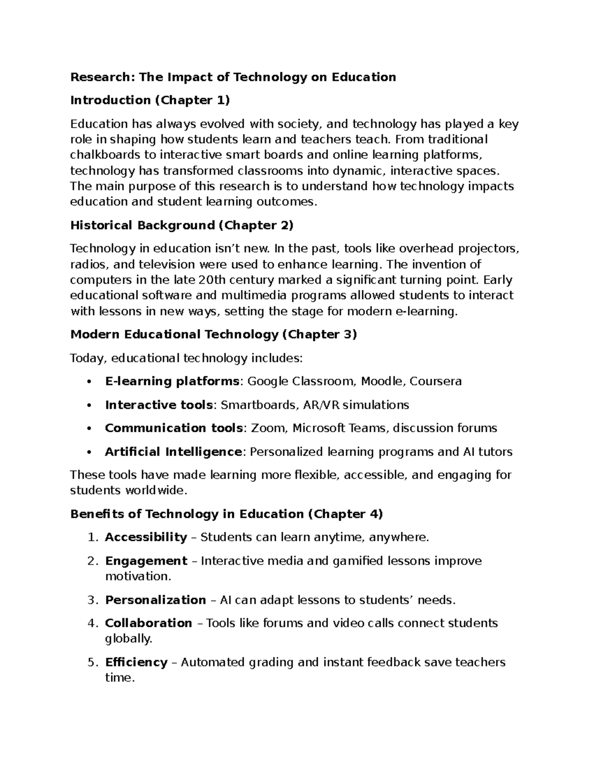 Research 1Q - The Impact of Technology on Education (Chapters 1-5 ...