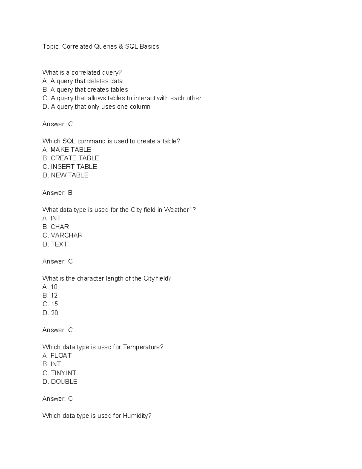 Test Reviewer - Correlated Queries & SQL Basics (CS101) - Studocu
