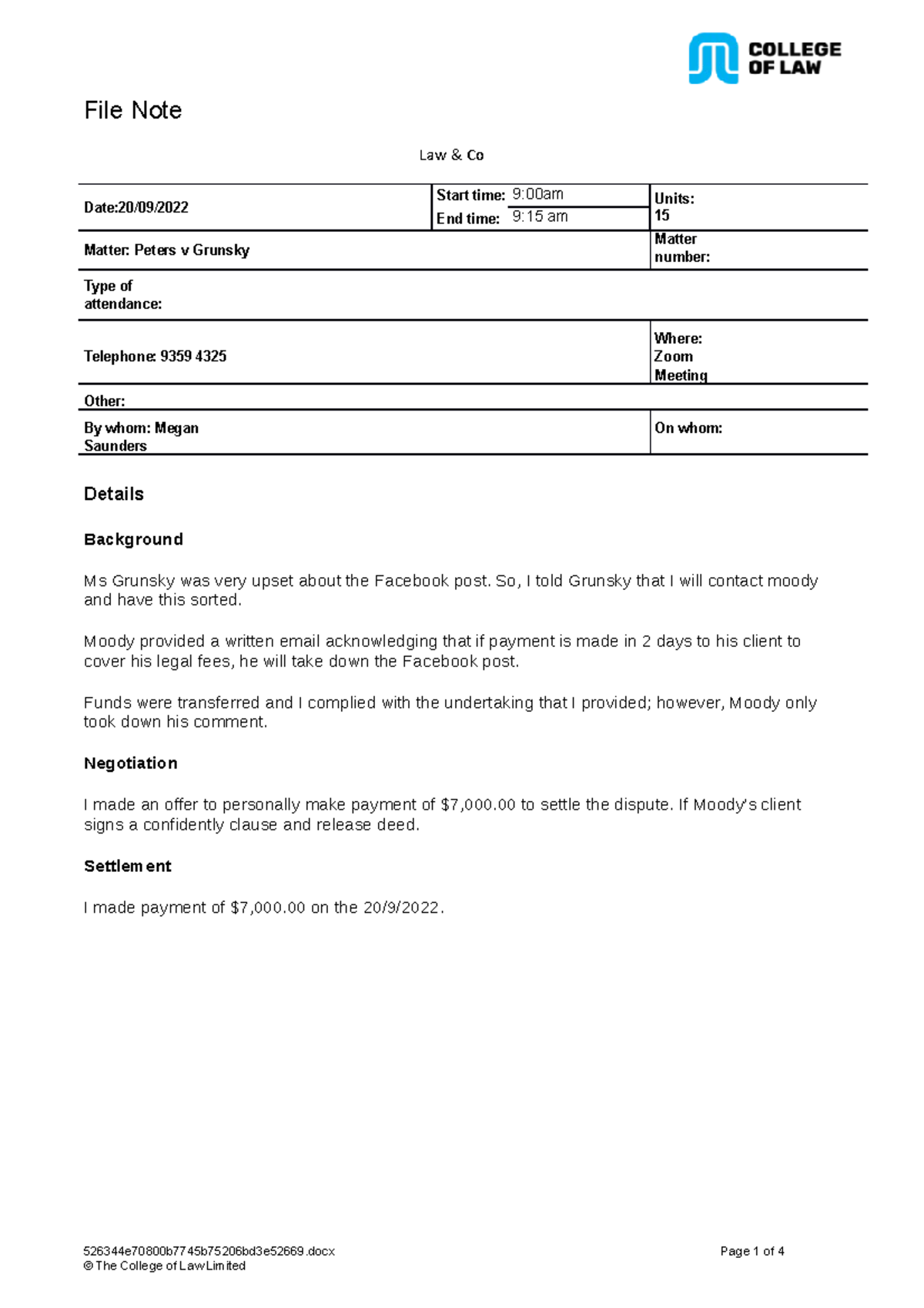 Complete - 1.2 Ethics - EPR T1 A2 File Note on Peters v Grunsky - Studocu