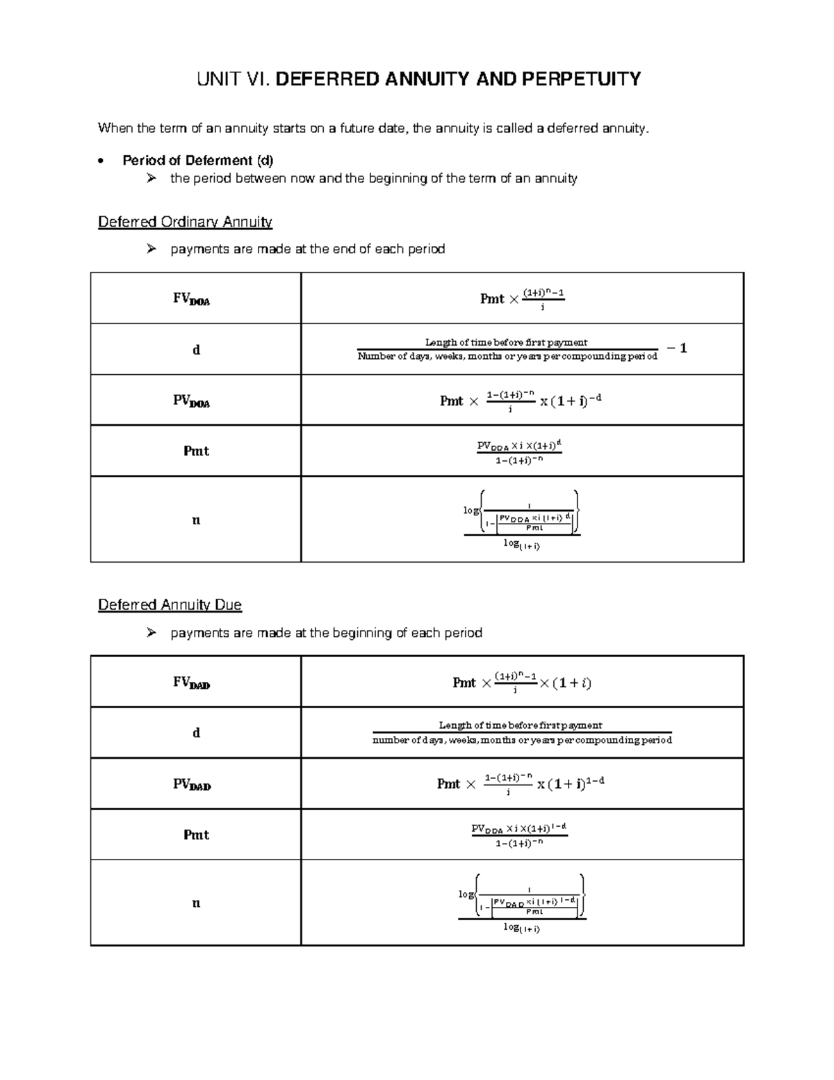 Unit 6 Deferred Annuity and Perpetuity - When the term of an annuity ...
