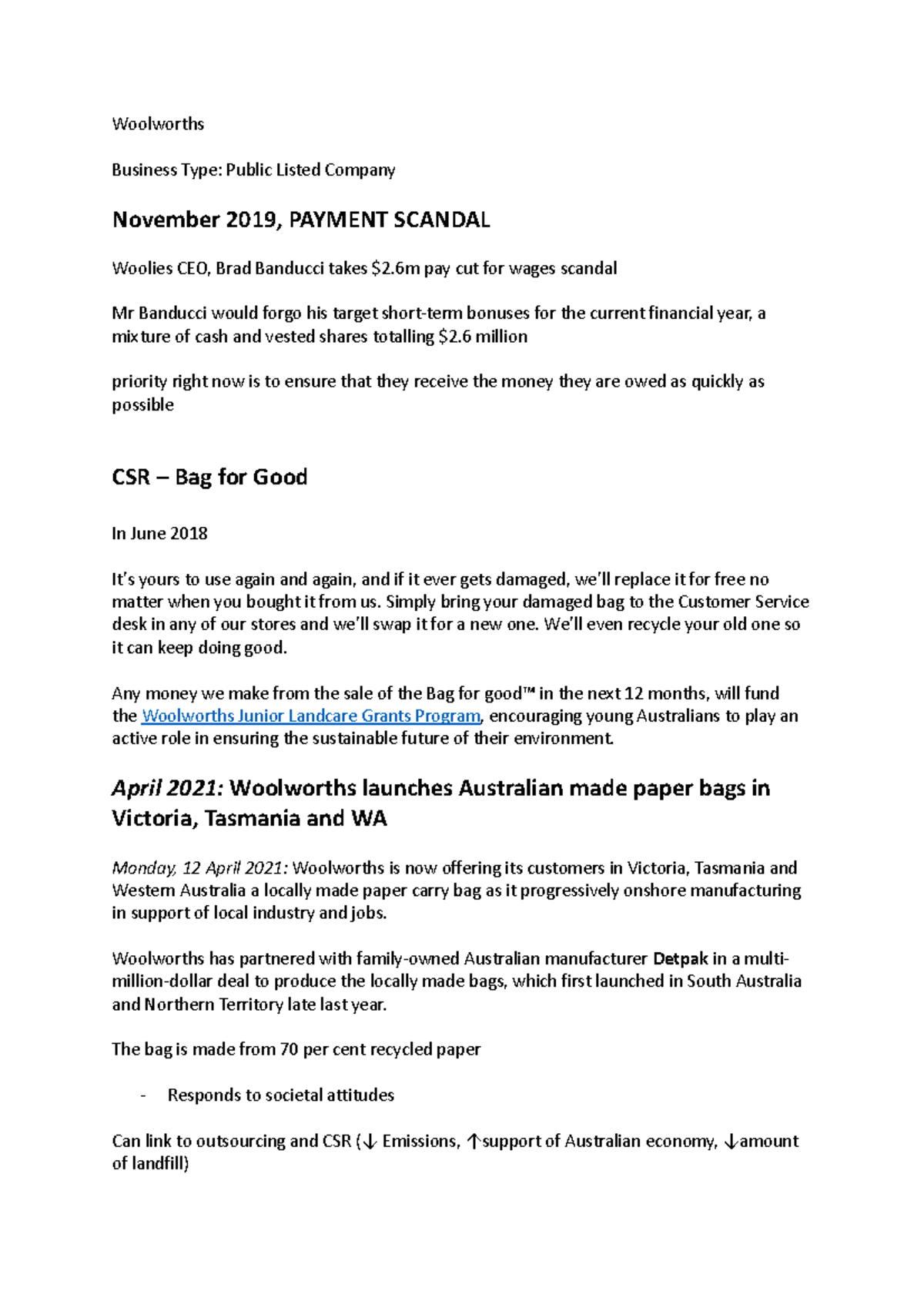 Woolworths Case Study: Innovations in CSR and Efficiency Strategies ...