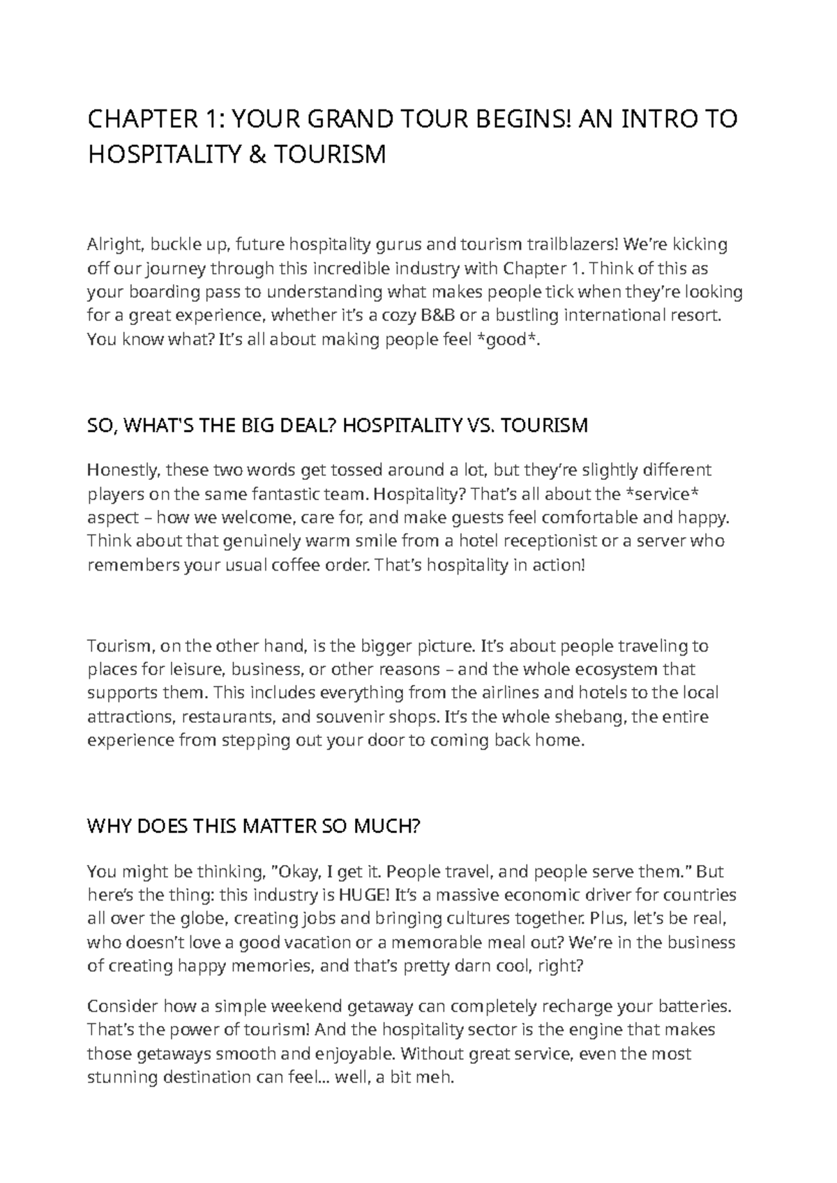 CHAPTER 1: INTRO TO HOSPITALITY & TOURISM REVIEW - Studocu