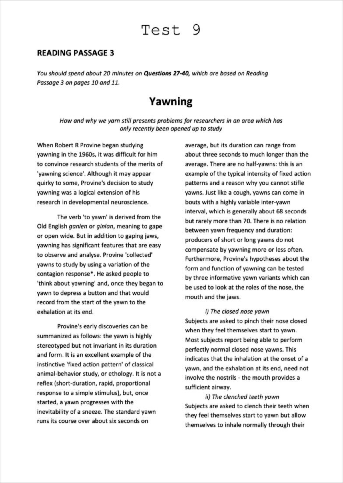 Yawning - 123 - Test 9 READING PASSAGE 3 You should spend about 20 ...