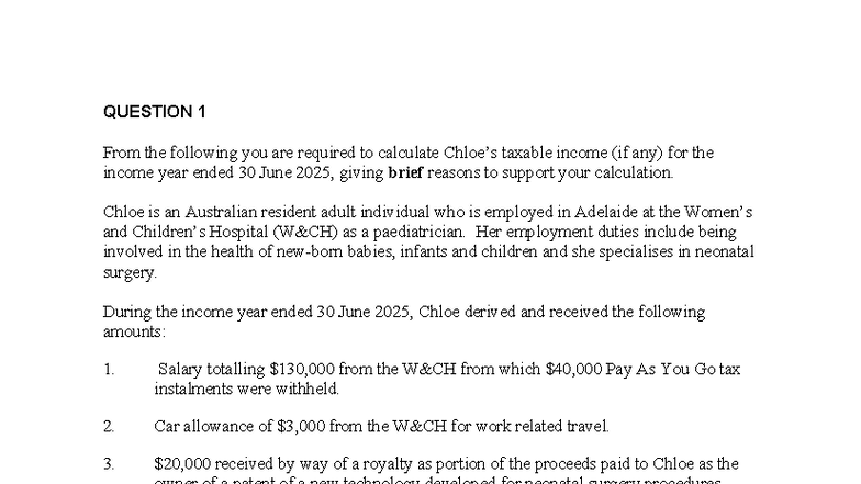 Income Tax Law Sample Exam 2025: Taxable Income Calculations - Studocu