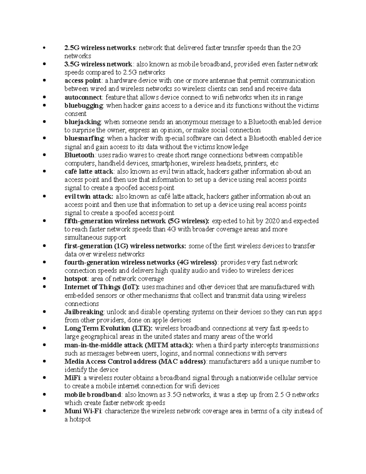 Week 7: Key Terms for Wireless Networking Concepts - Studocu