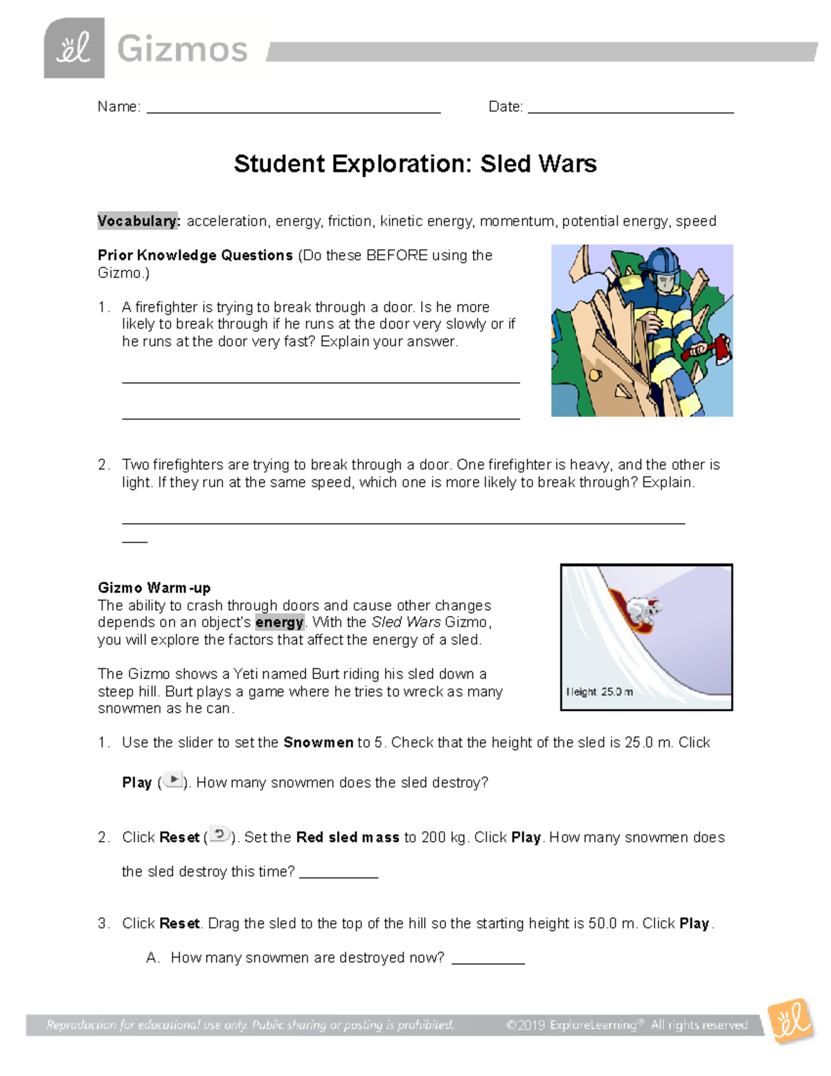 Sled Wars Activity B: Exploring Energy Dynamics in Sledding - Studocu