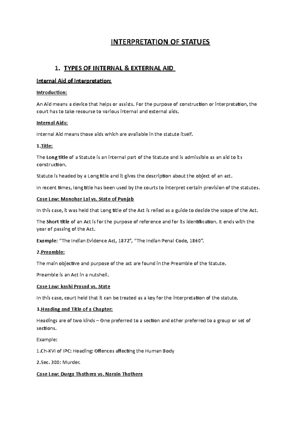 Interpretation OF Statues 1. AIDS - INTERPRETATION OF STATUES 1. TYPES ...