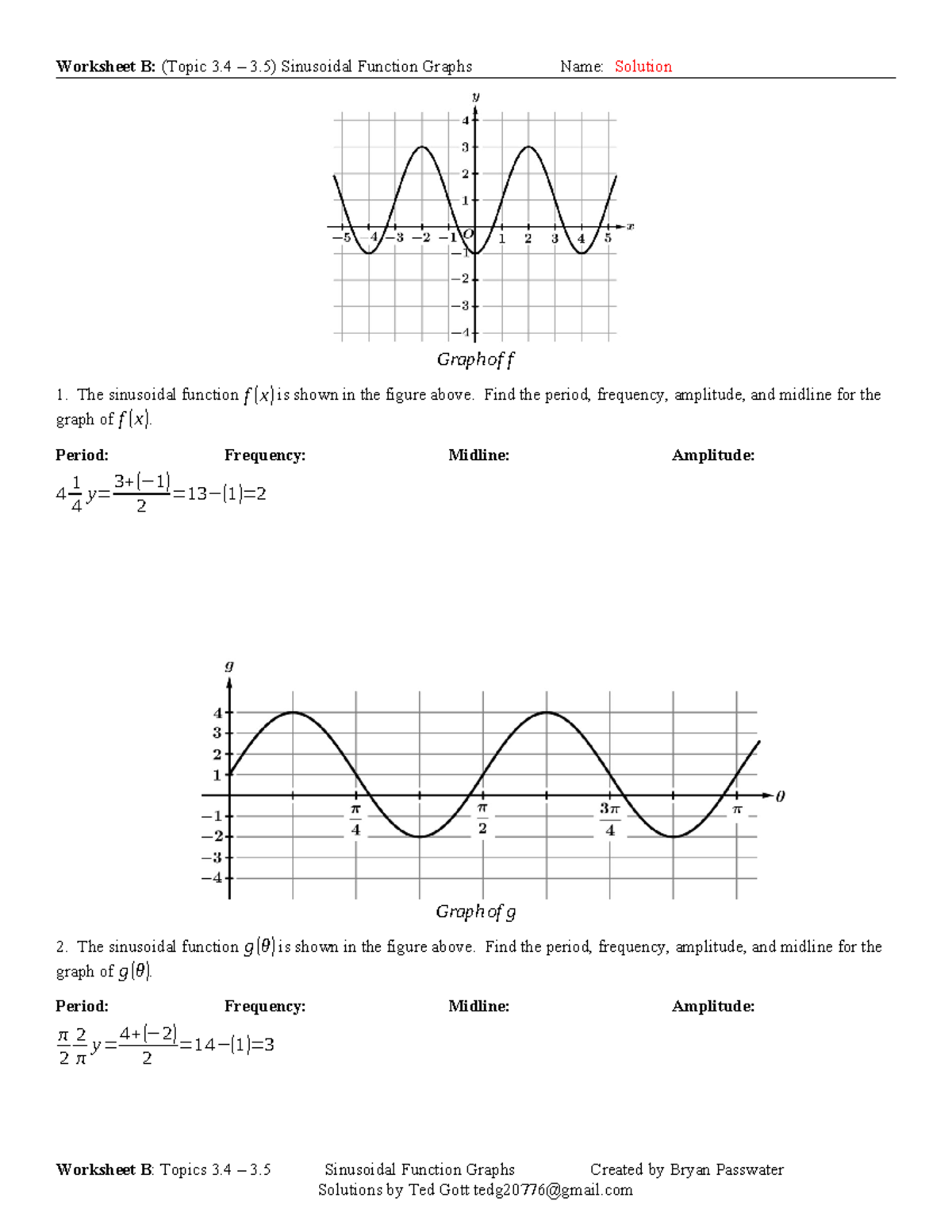 Worksheet B Solutions: Key Topics 3.4 - 3.5 on Sinusoidal Functions ...