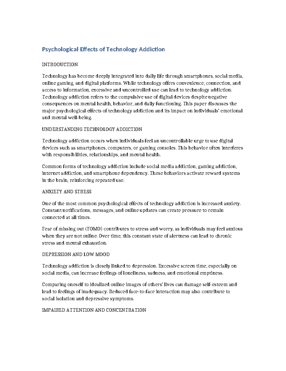 Psychological Effects of Technology Addiction: A Comprehensive Study ...