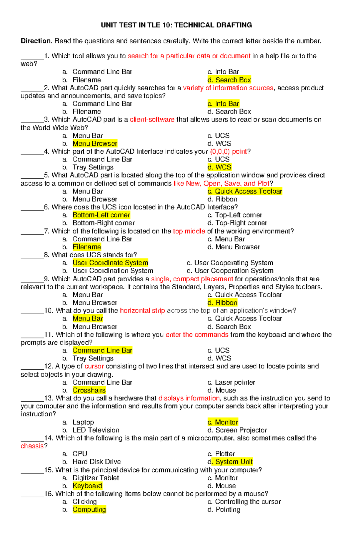 TLE 10: Unit Test Reviewer on Technical Drafting Concepts - Studocu