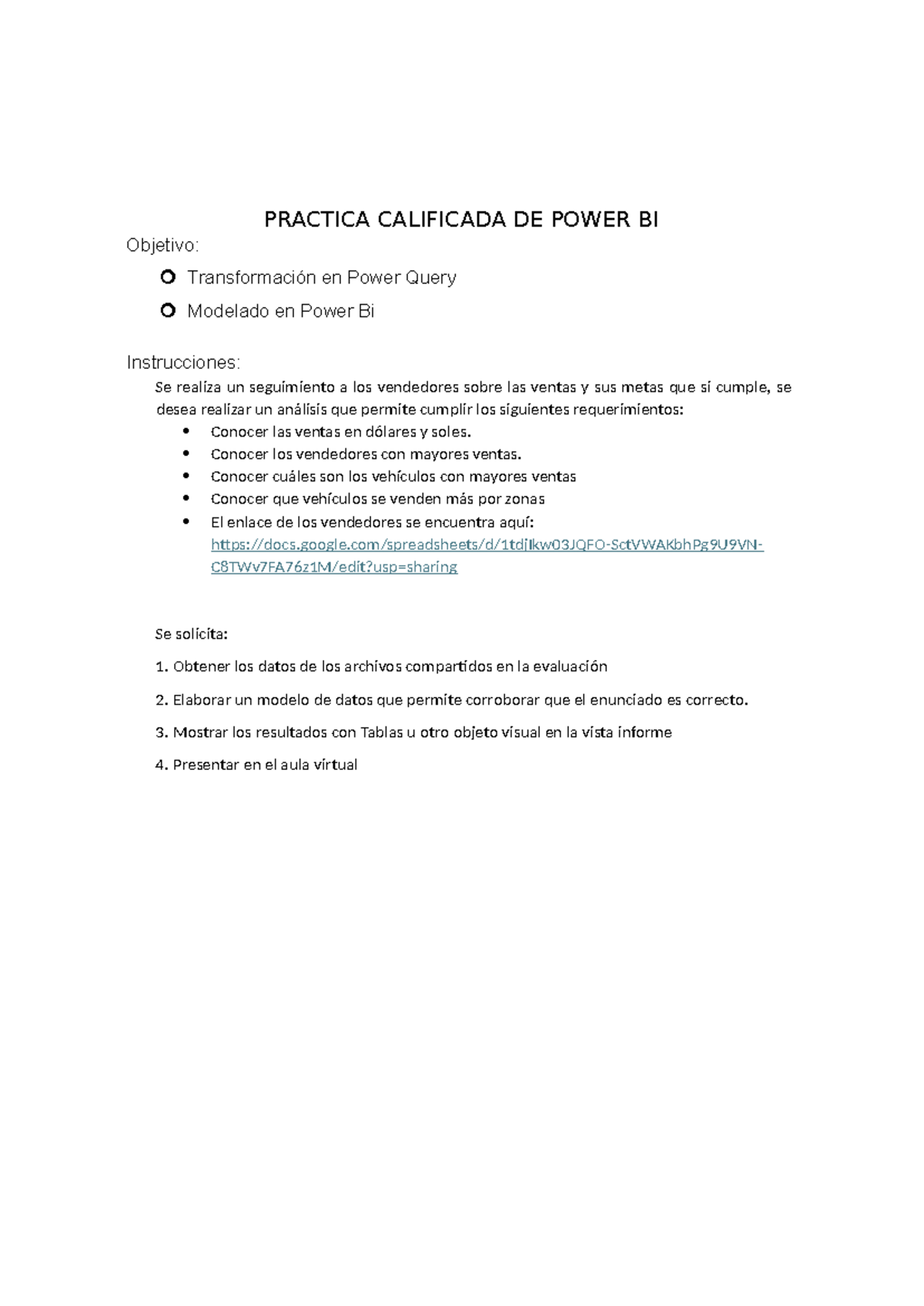 Práctica Calificada de Power BI: Análisis de Ventas y Metas - Studocu