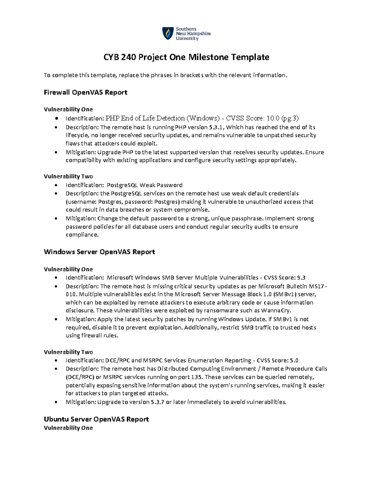 CYB 240 Project One Milestone: OpenVAS Vulnerability Reports Analysis ...
