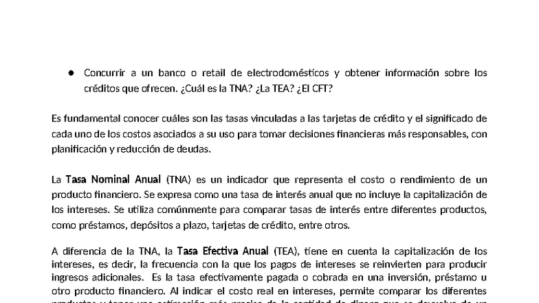 Análisis de TNA, TEA y CFT en Créditos - Actividad Finanzas - Studocu