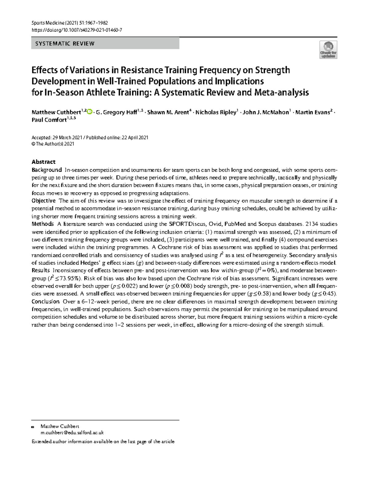 Effects of RT Frequency on Strength Development in Athletes (2021 ...