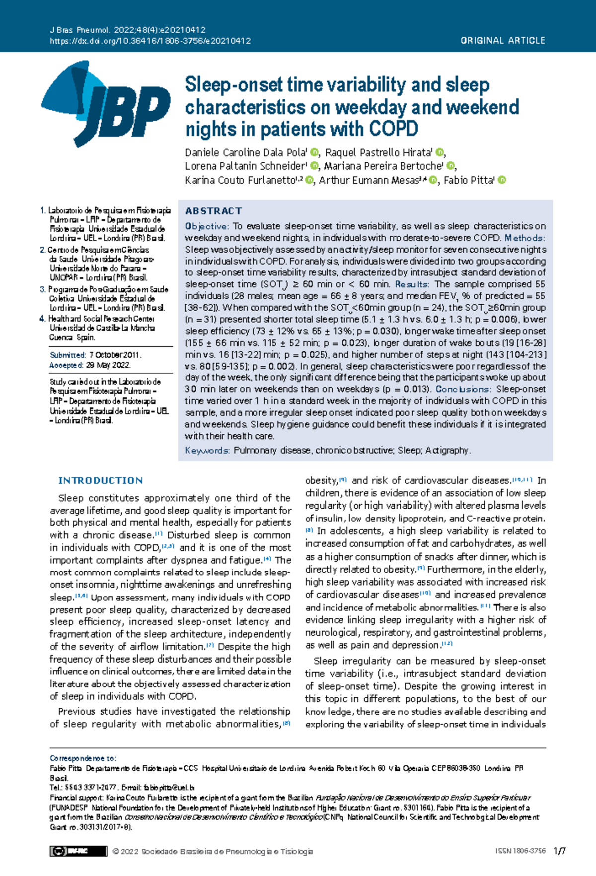 Sleep Onset Time Variability and Characteristics in COPD Patients - Studocu