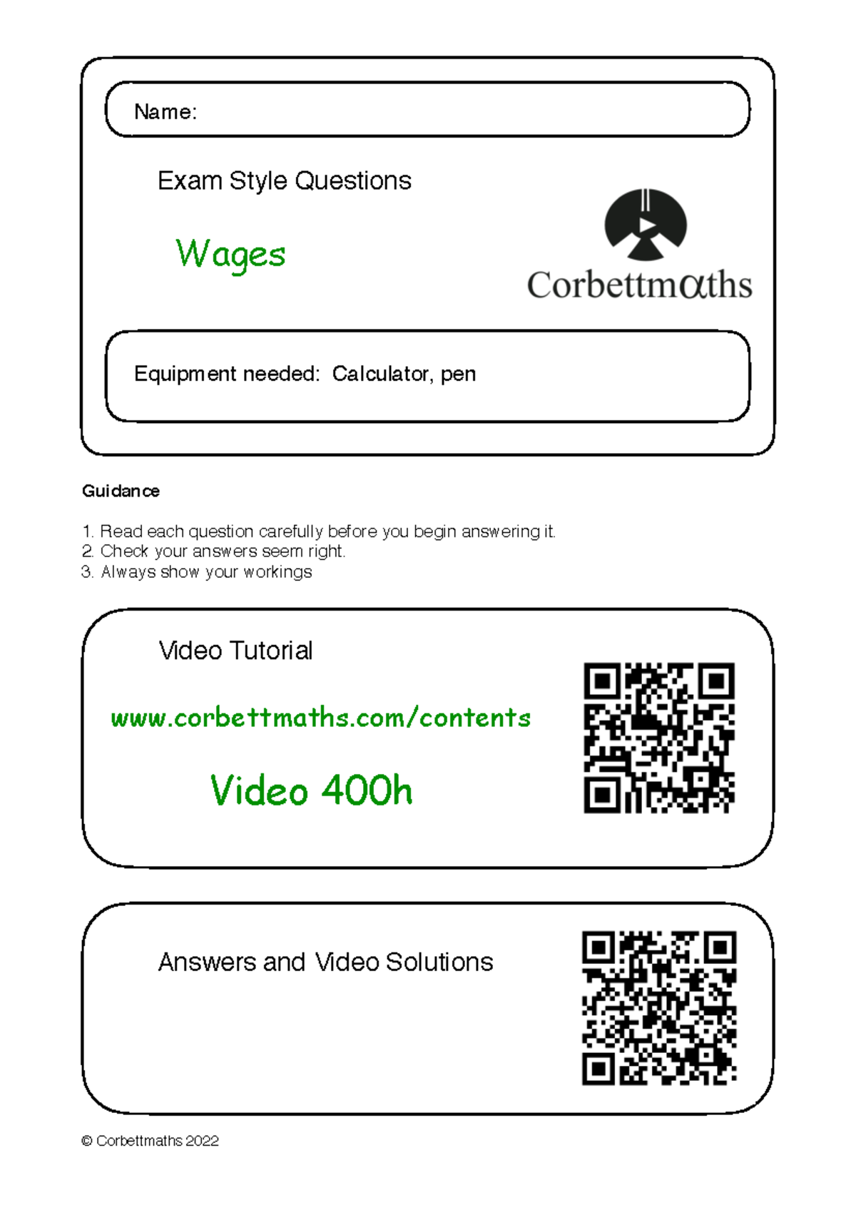 Wages Exam Style Questions - Corbettmaths Revision Guide - Studocu