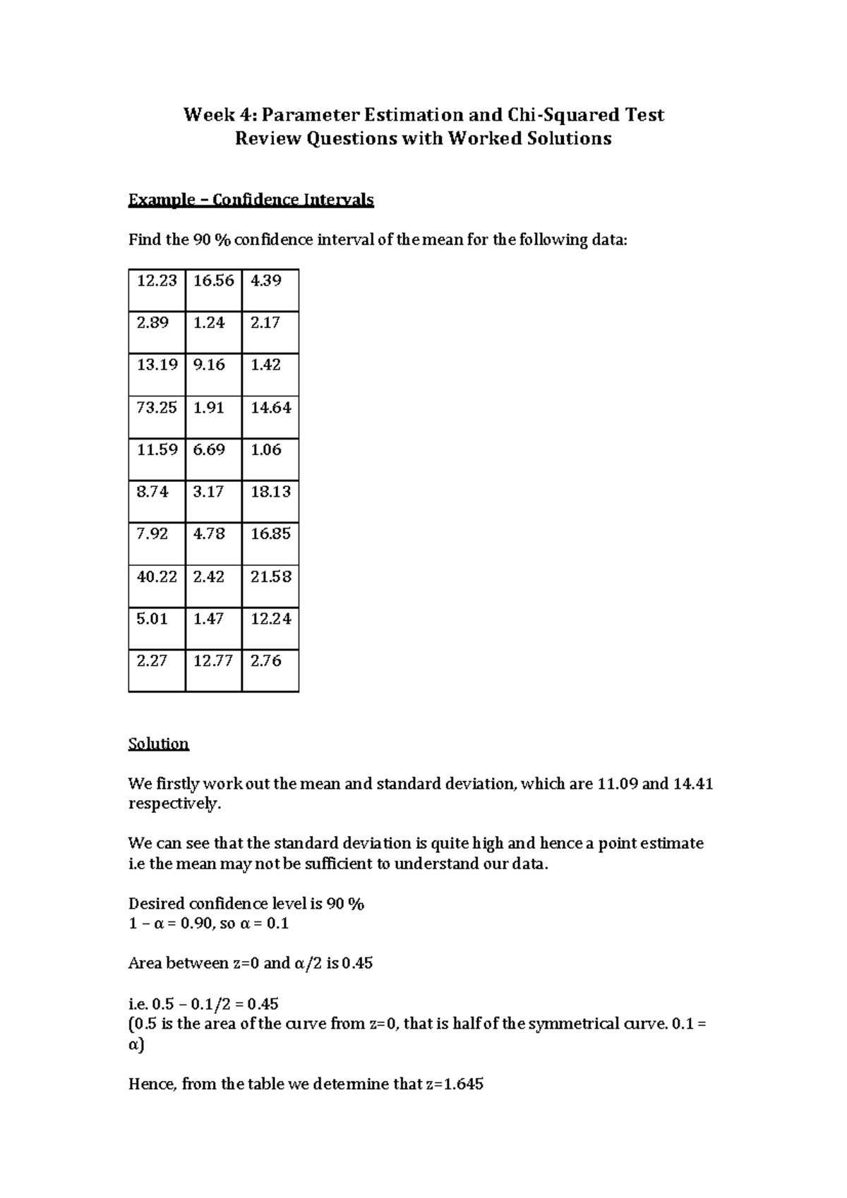 ENGG201 Week 4: Parameter Estimation & Test Review Solutions - Studocu