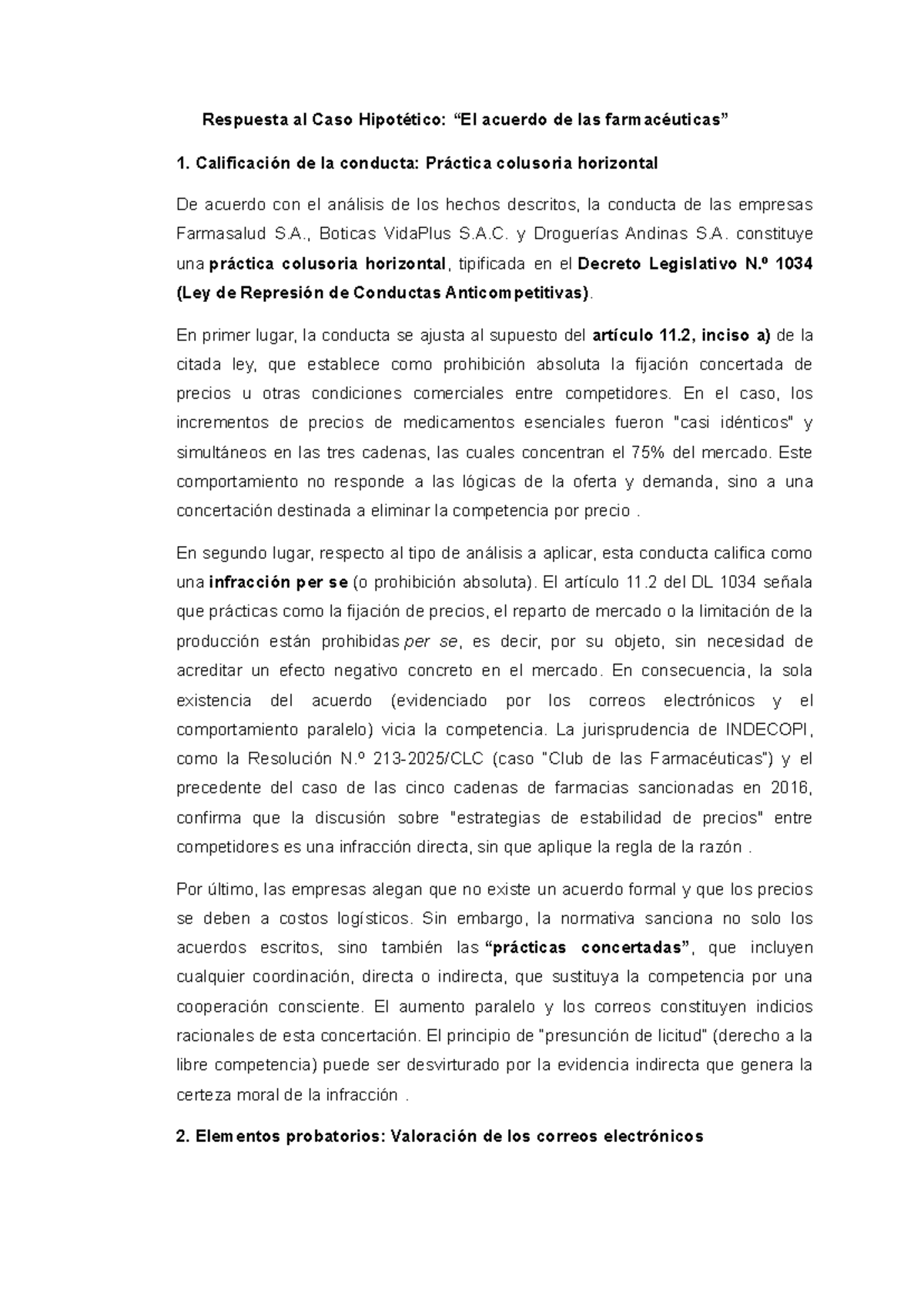 Notas para la Tarea de Derecho a la Competencia: Análisis de Prácticas ...