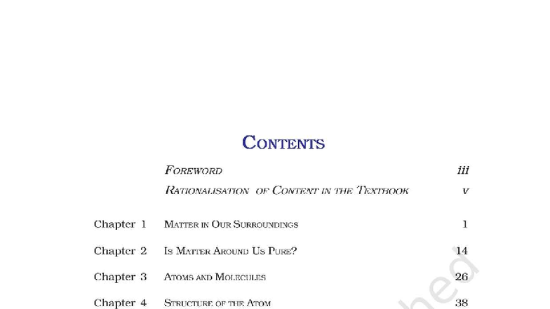 Chemistry Class 9: Comprehensive Textbook Contents Overview - Studocu