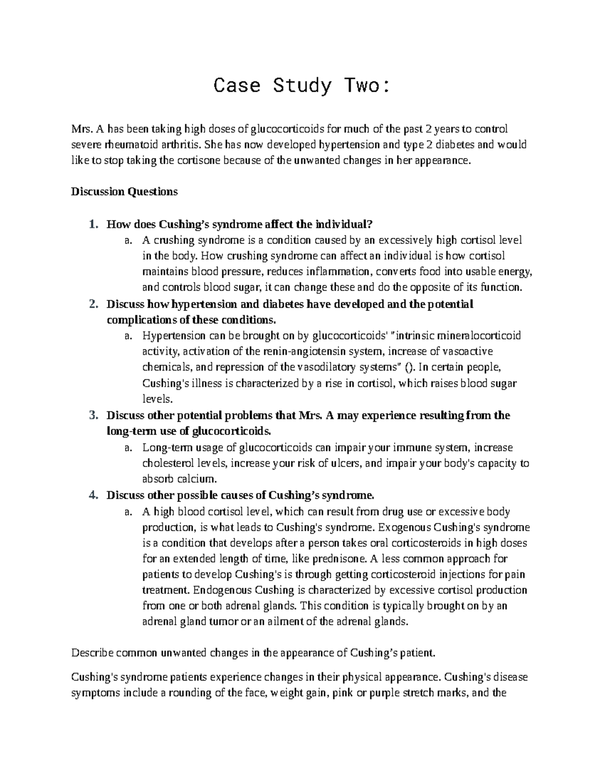 Case Study: Cushing's Syndrome & Effects of Glucocorticoids ...