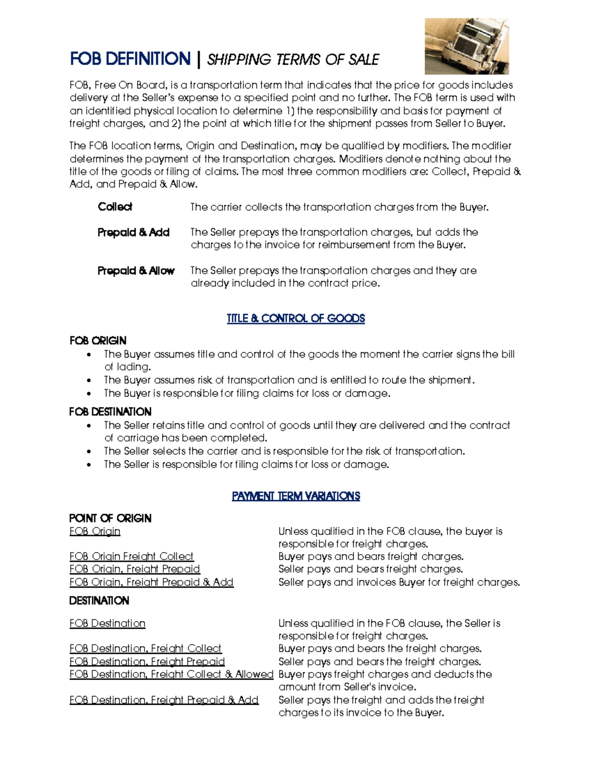 Fob definition and explanation - FOB DEFINITION | SHIPPING TERMS OF ...