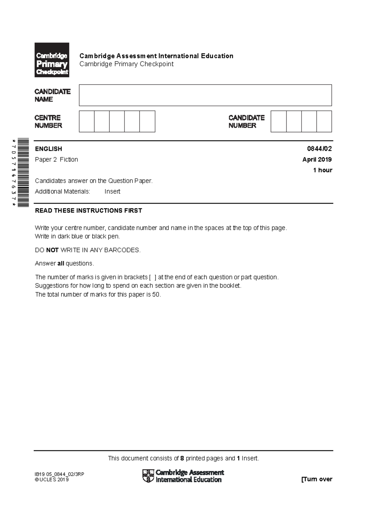 Cambridge Primary Checkpoint English Paper 2 (IB19 0844/02) Exam Guide ...